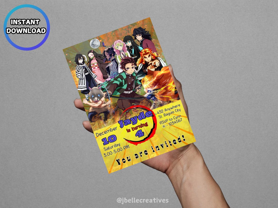 Anime Birthday Invitation Demon Slayer Party Invite Demon Slayer ...