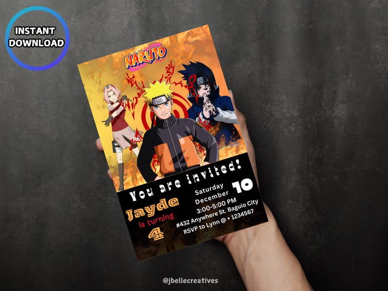 Anime Naruto Editable Inspired Invitation Card | Manga Anime Invite ...
