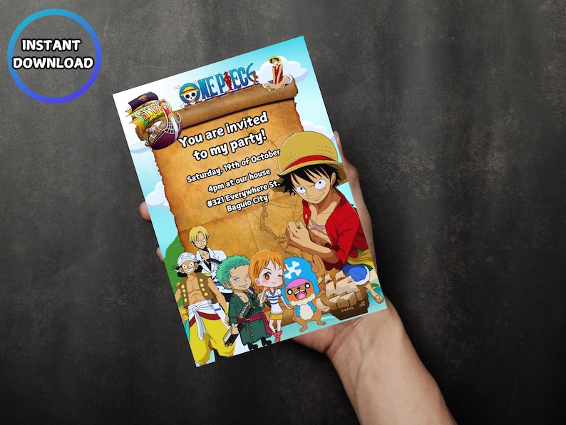 Editable One-piece Theme Inspired Invitation Card Template Anime ...