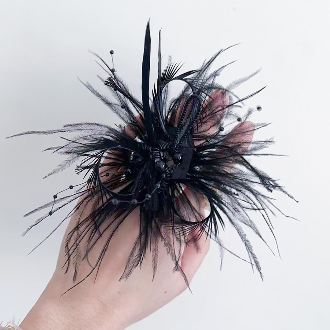 Black Feather Wrist Corsage Bracelet – Gothic Punk Funeral Boutonniere ...