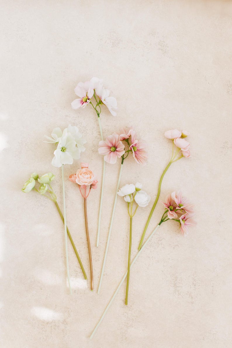 11.8'' Short Stem Dusty Pink Cosmos Faux Flowers - Silk Cosmos Branch ...