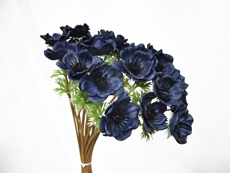 Royal Blue Anemones Stem,navy Blue Anemones,white Anemones,diy Anemones ...