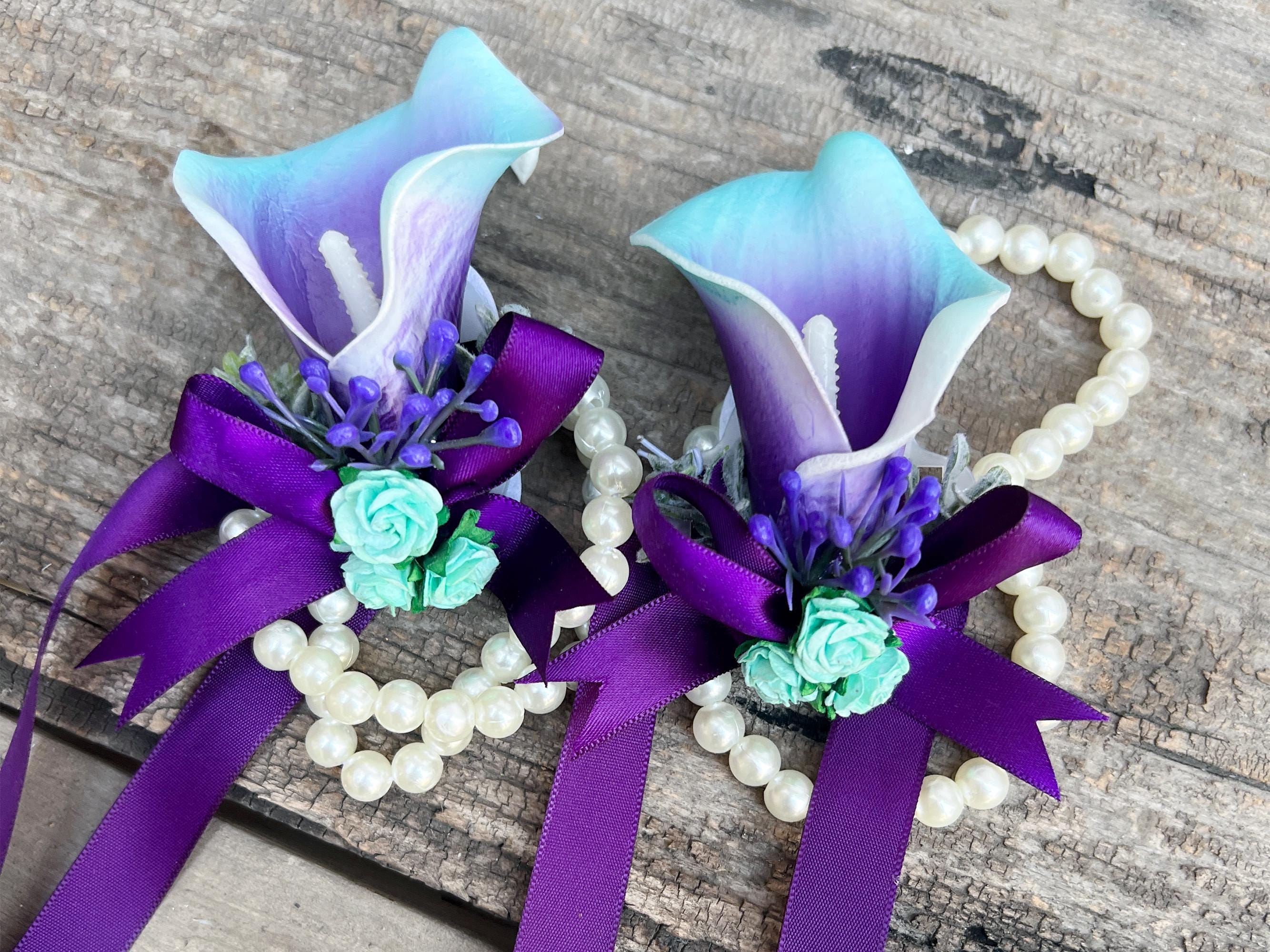 Cascade Purple Turquoise Blue Picasso Calla Lily Bridal Bouquet, Real ...