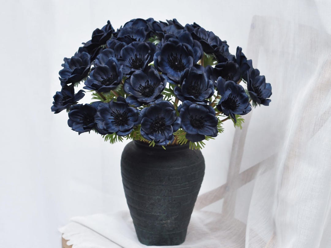 Real Touch White Anemones/navy Blue Anemones/anemones Bouquet/diy Faux ...