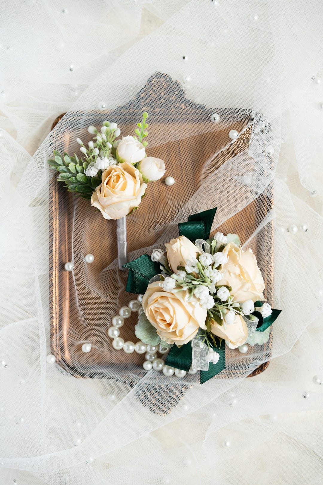 Elegant Burnt Champagne Rose Pearl Bracelet - Prom Wrist Corsage ...