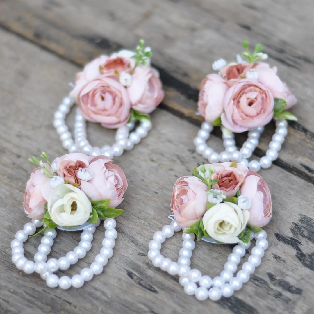 Wrist Pearl Bracelet Dusty Rose Corsage, Silk Dusty Pink Ranunculus ...