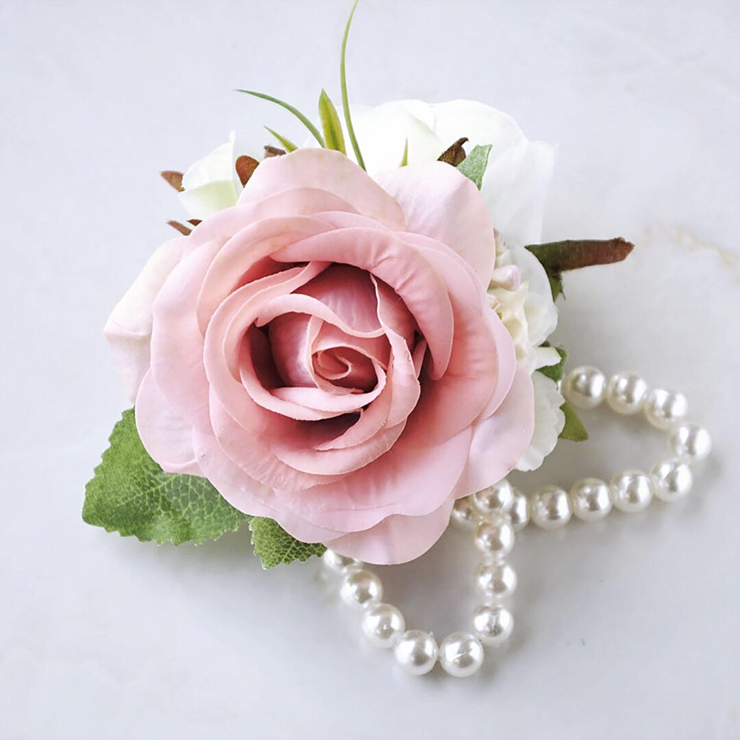 Personalized Real Touch Dusty Rose Pearl Bracelet Wrist Corsage Gift ...