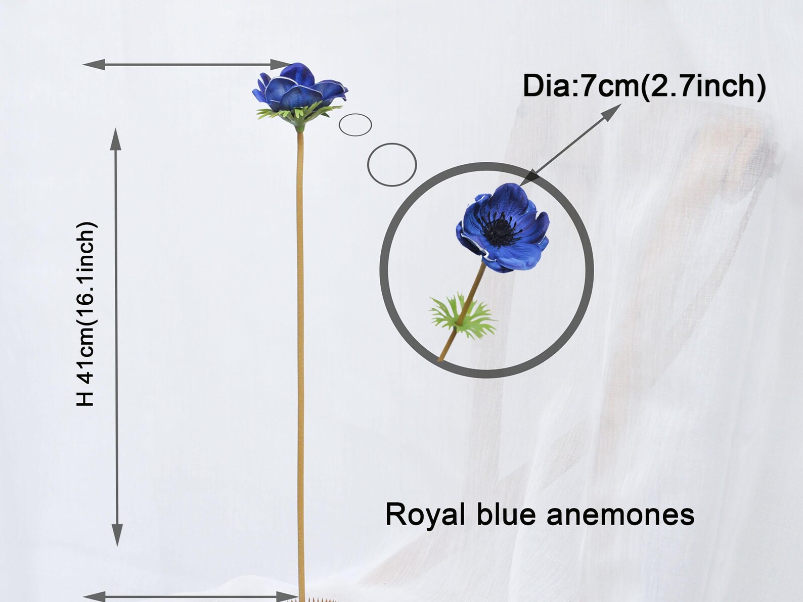 Real Touch Royal Blue Anemones/navy Blue Anemones/white Anemones/diy ...