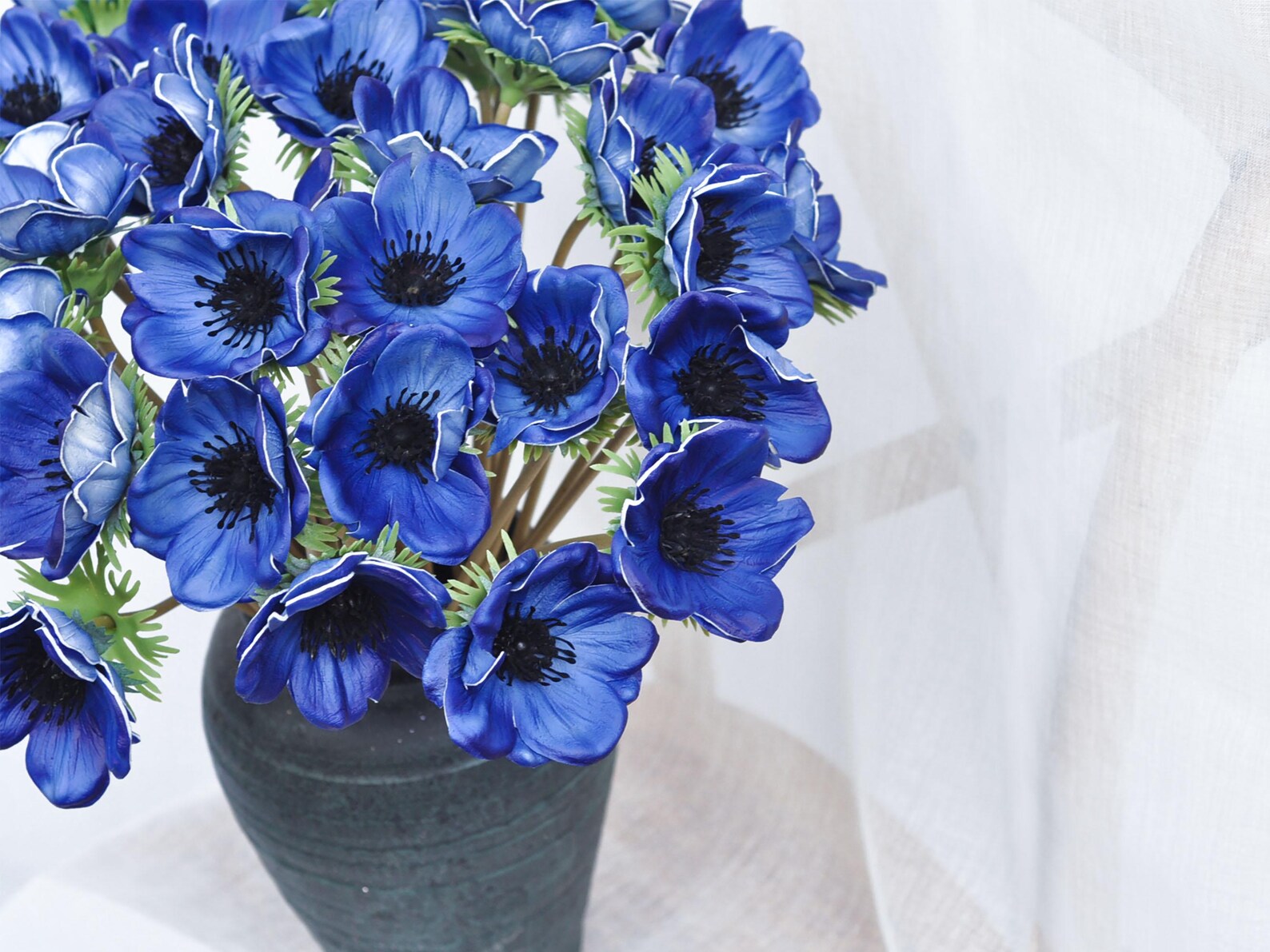 Real Touch Royal Blue Anemones/navy Blue Anemones/white Anemones/diy ...