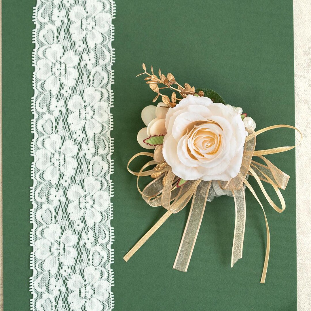 Personalized Ivory Rose Ribbon Bracelet Wrist Corsage Gift for Her ...