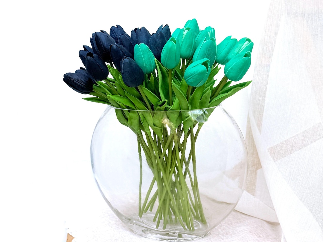 12 Pcs Real Touch Tulip Bouquet, Navy Tulip Bouquet, Teal-pink Tulip ...