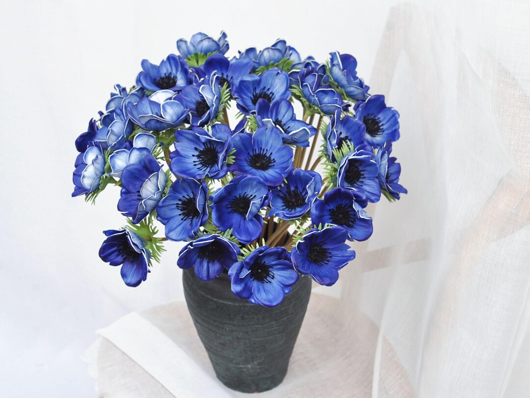 Royal Blue Anemones Stem,navy Blue Anemones,white Anemones,diy Anemones ...