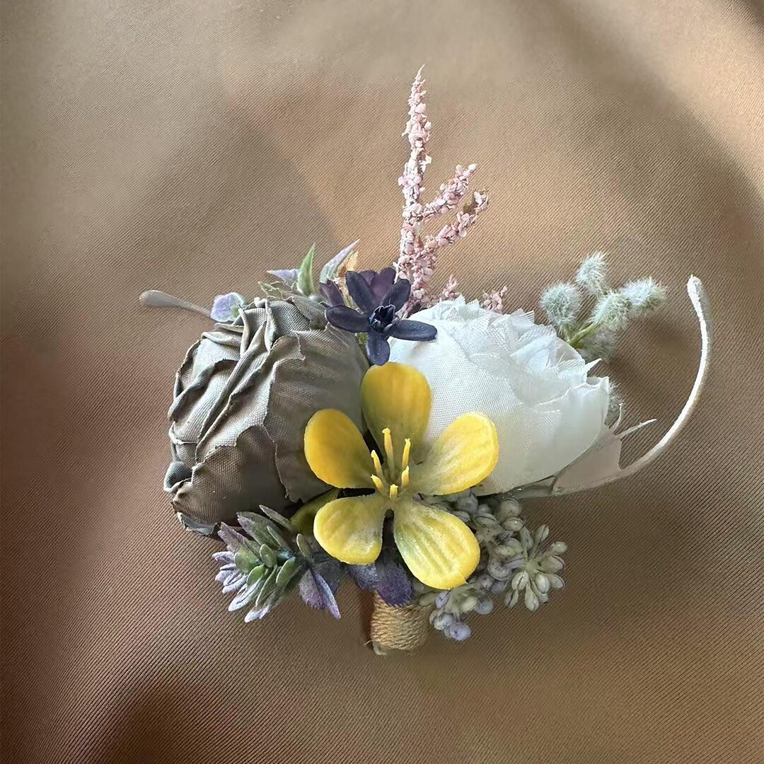 Vintage Brown Peony Boutonniere, Retro White Rose Boutonniere, Rustic ...