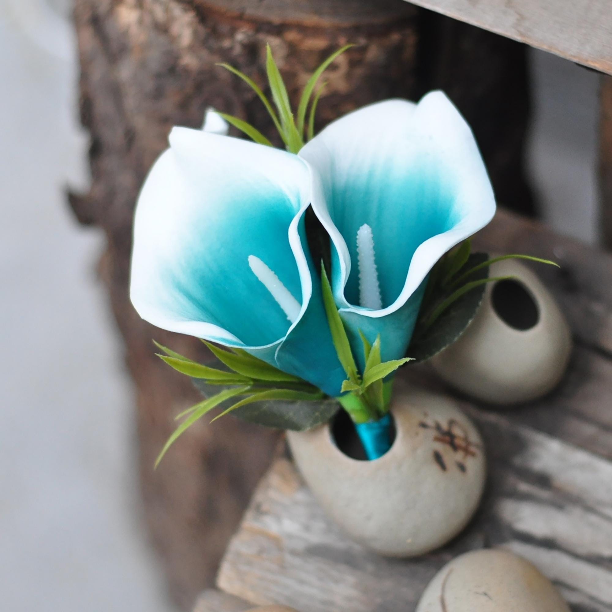 Real Touch Solid Teal Calla Lily Pearl Bracelet Wrist Corsage, Mulberry ...