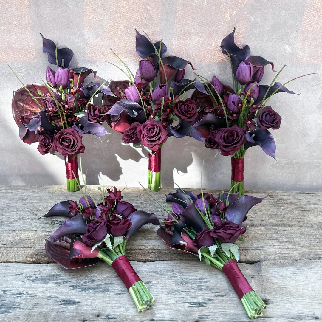 Plum Tulip Calla Lily Flower Bouquet, EVA Floral Arrangements for Home ...