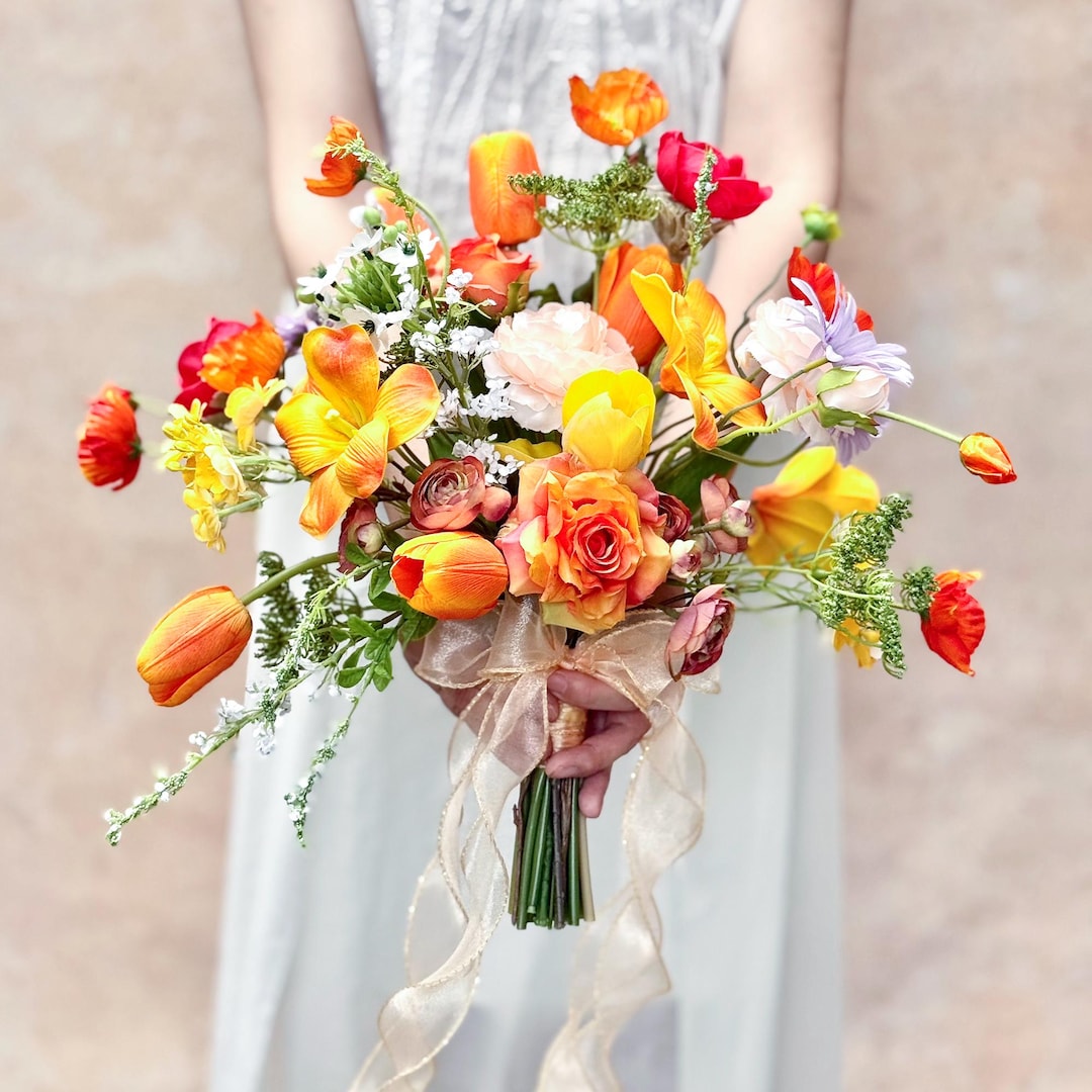 Large Bohemian Rose Bridal Bouquet for Rustic Fall Wedding - Real Touch ...
