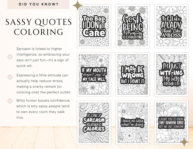 400 Sassy Quotes Coloring Pages for Adult, KDP Interior, PDF and JPG ...