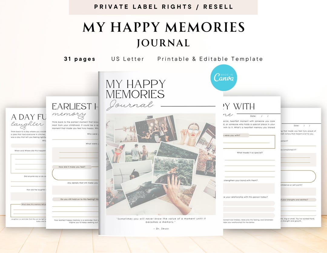 PLR / Resell My Happy Memories Journal for Commercial Use Printable and ...