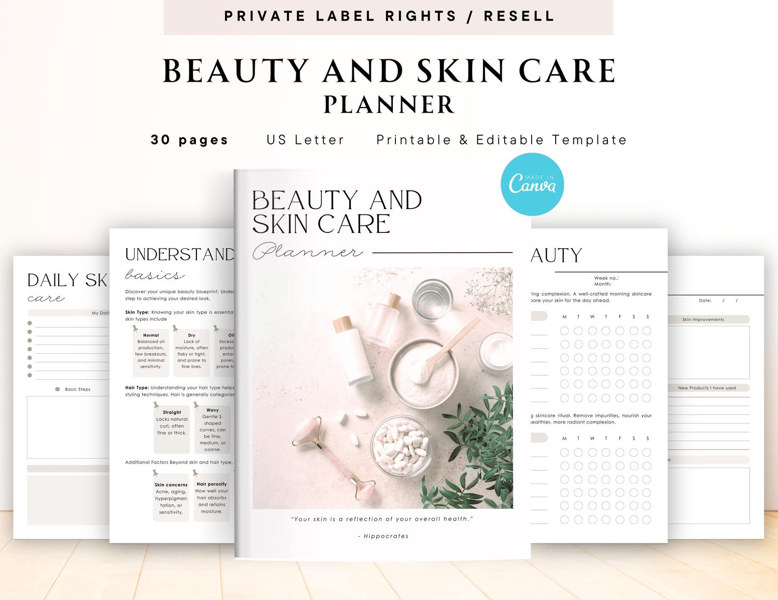PLR / Resell Beauty and Skin Care Planner for Commercial Use, Printable ...