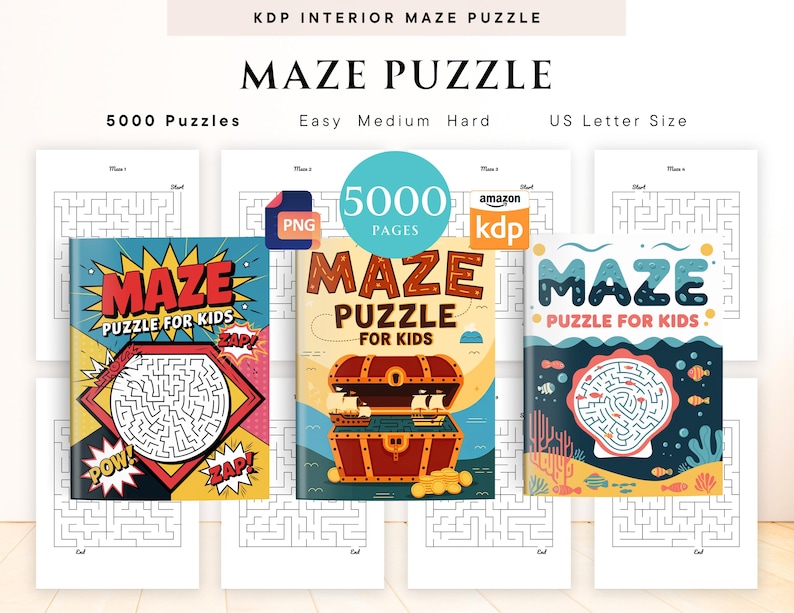 5000 Mega Mazes for Kids, KDP Interior, PDF and PNG Printables, Maze ...