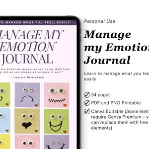 Manage My Emotion Journal | Editable and Printable Template | Personal ...