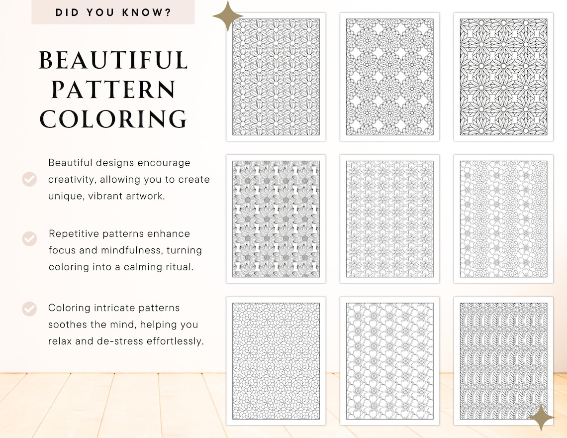 Beautiful Patterns Coloring Pages for Adult, KDP Interior, PDF and PNG ...
