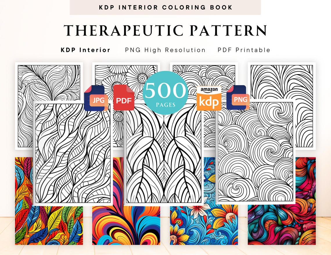 500 Therapeutic Pattern Coloring Pages for Adult, KDP Interior, PDF and ...