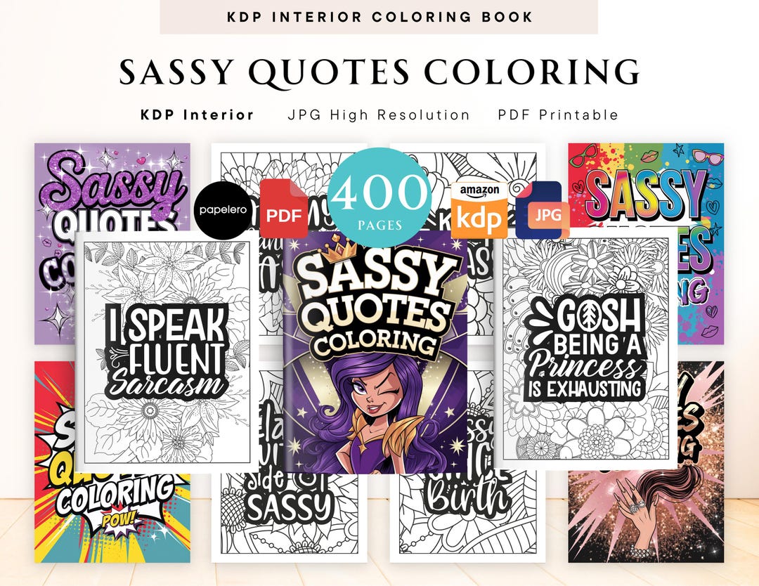 400 Sassy Quotes Coloring Pages for Adult, KDP Interior, PDF and JPG ...