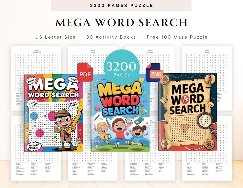 3200+ Word Search Puzzle Bundle for Kids and Adult With Free Maze ...