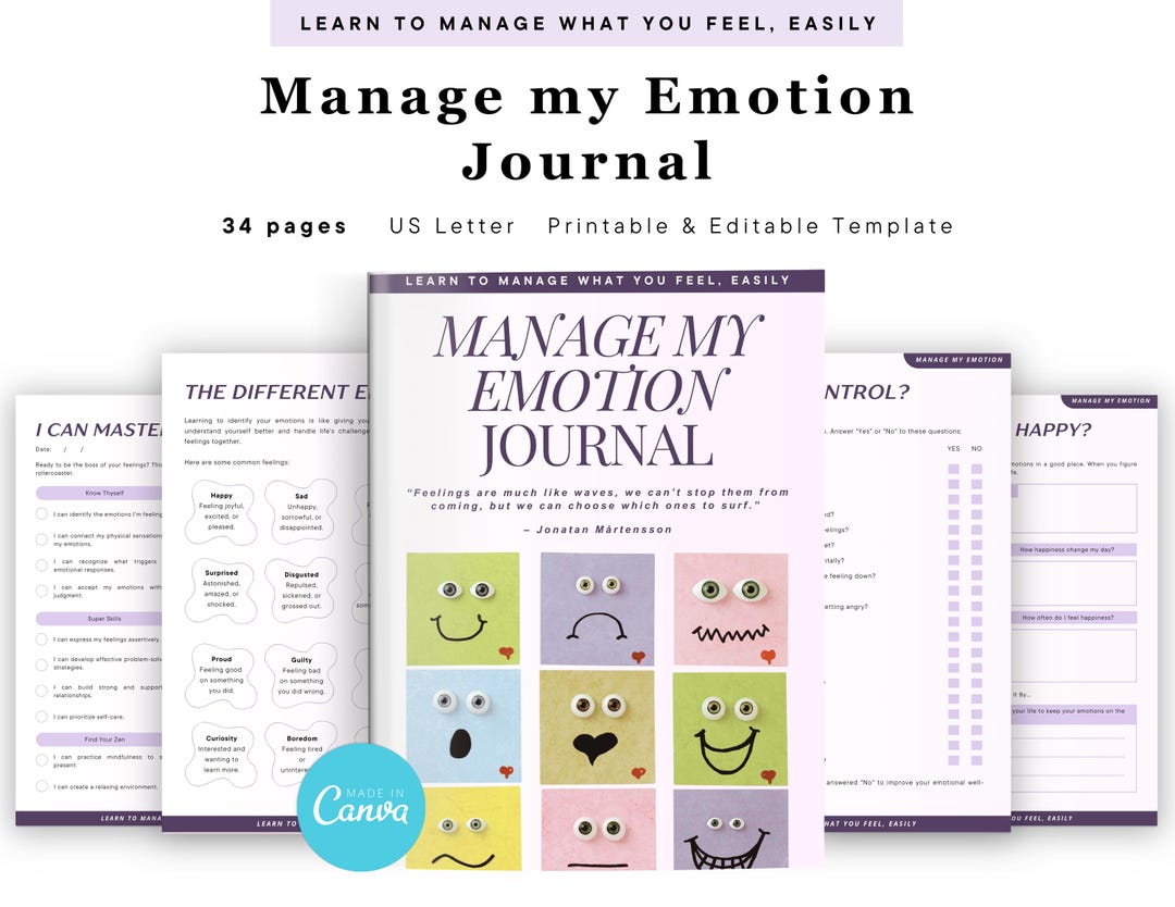 Manage My Emotion Journal | Editable and Printable Template | Personal ...