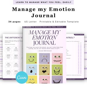Manage My Emotion Journal | Editable and Printable Template | Personal ...