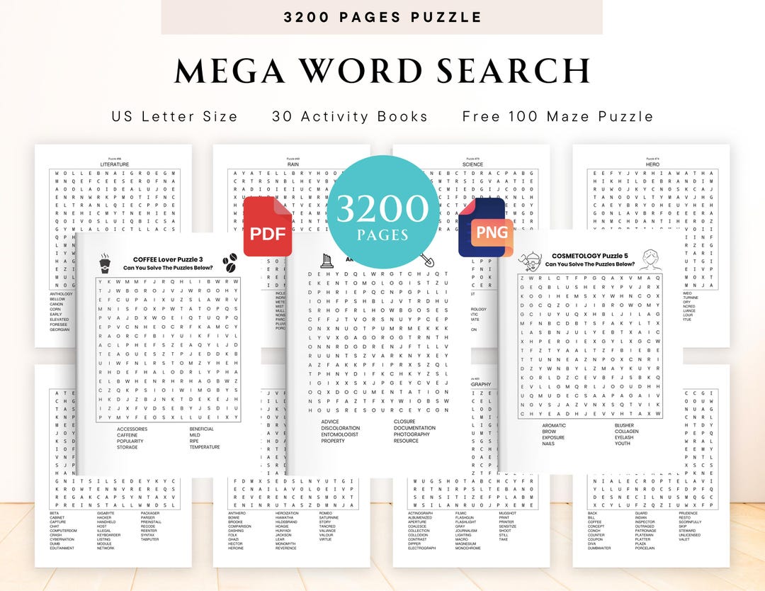 3200 Word Search Puzzle Bundle for Kids and Adult With Free Maze Puzzle ...