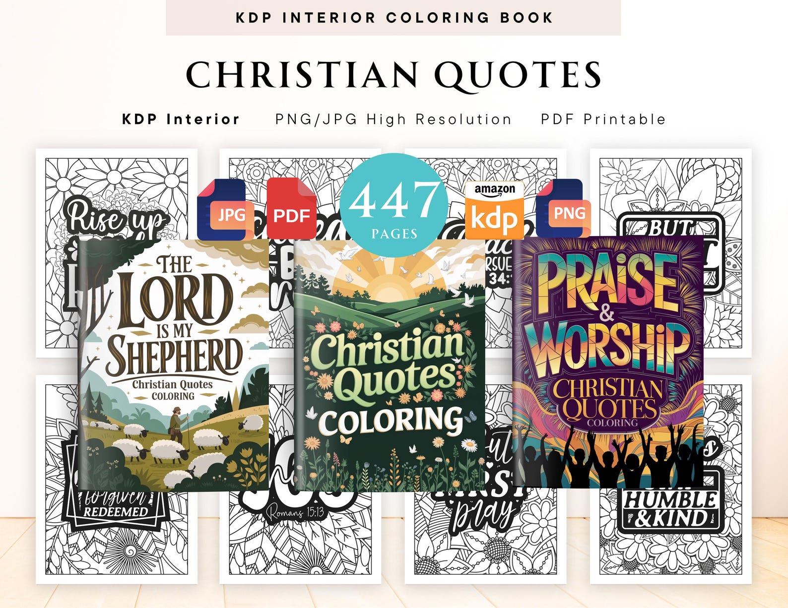 Christian Quotes Coloring Pages for Adult, KDP Interior, PDF and PNG ...