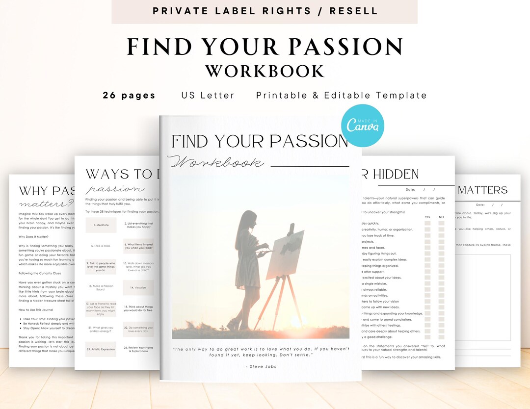 PLR / Resell Find Your Passion Workbook for Commercial Use, Printable ...