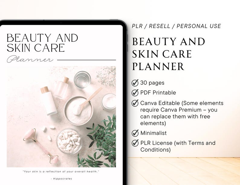 PLR / Resell Beauty and Skin Care Planner for Commercial Use, Printable ...