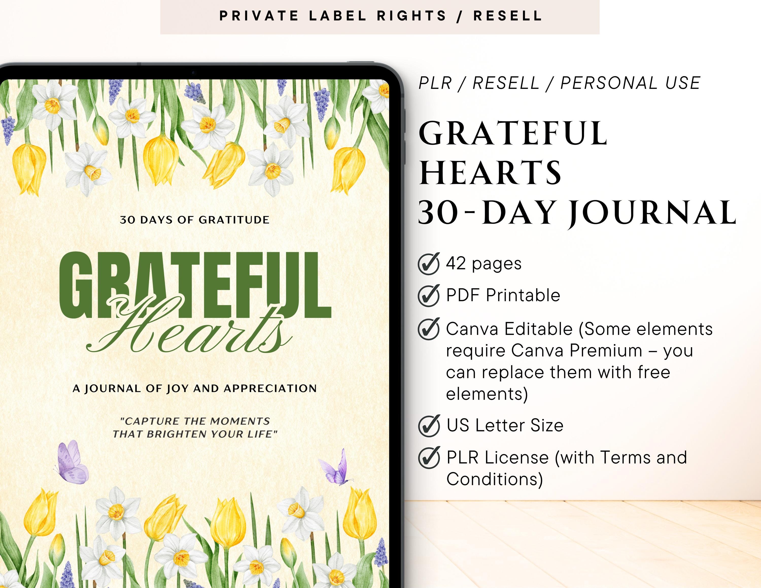 PLR / Resell Grateful Hearts 30-day Journal for Commercial Use ...