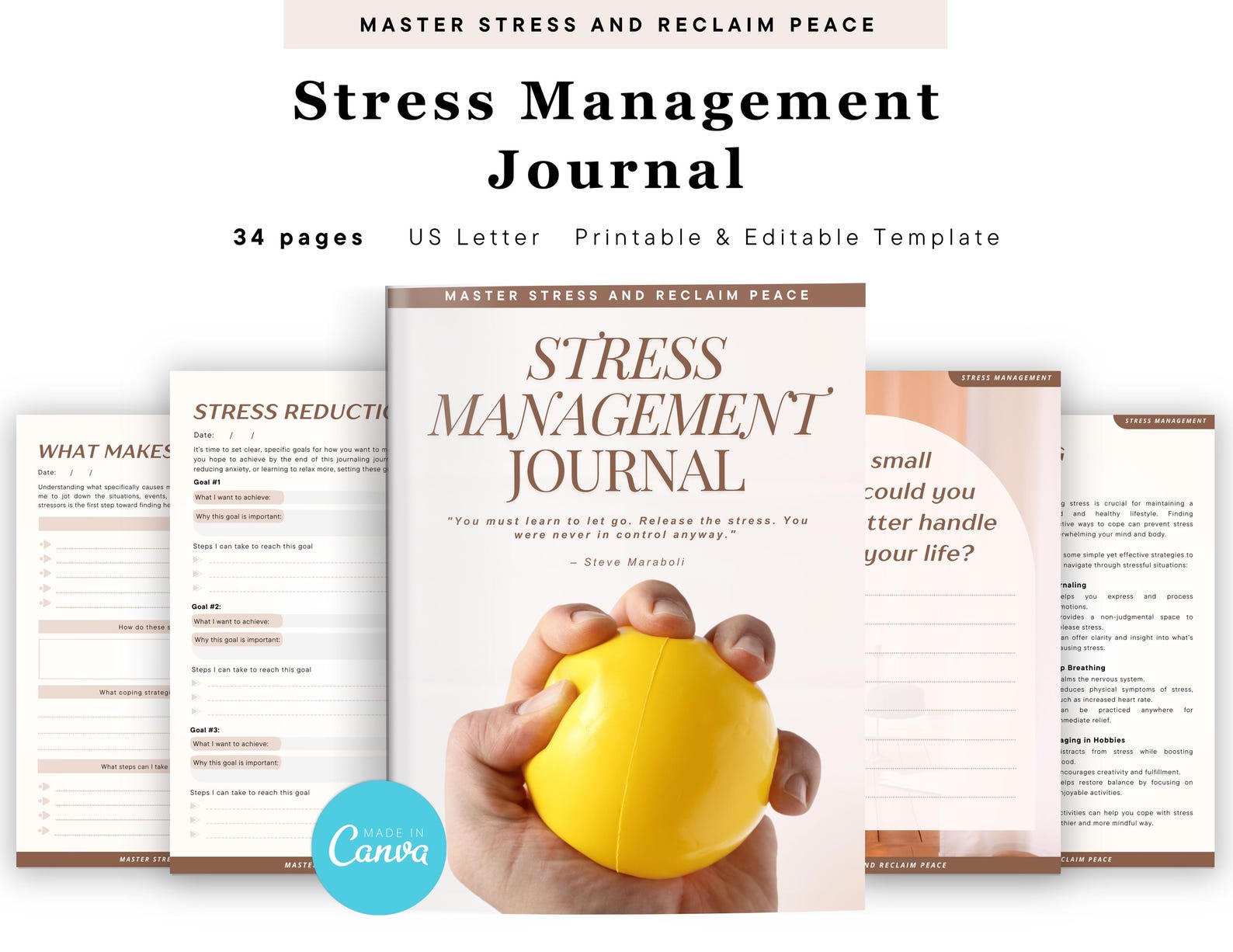 Stress Management Journal | Editable and Printable Template | Personal ...