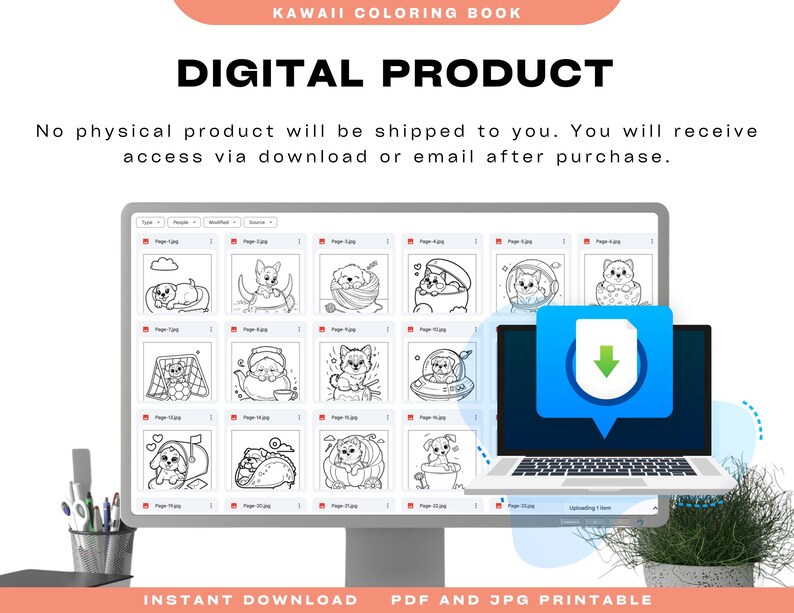 Cute Cats and Dogs Coloring Pages for Kids, PDF and JPG Printable, Bold ...