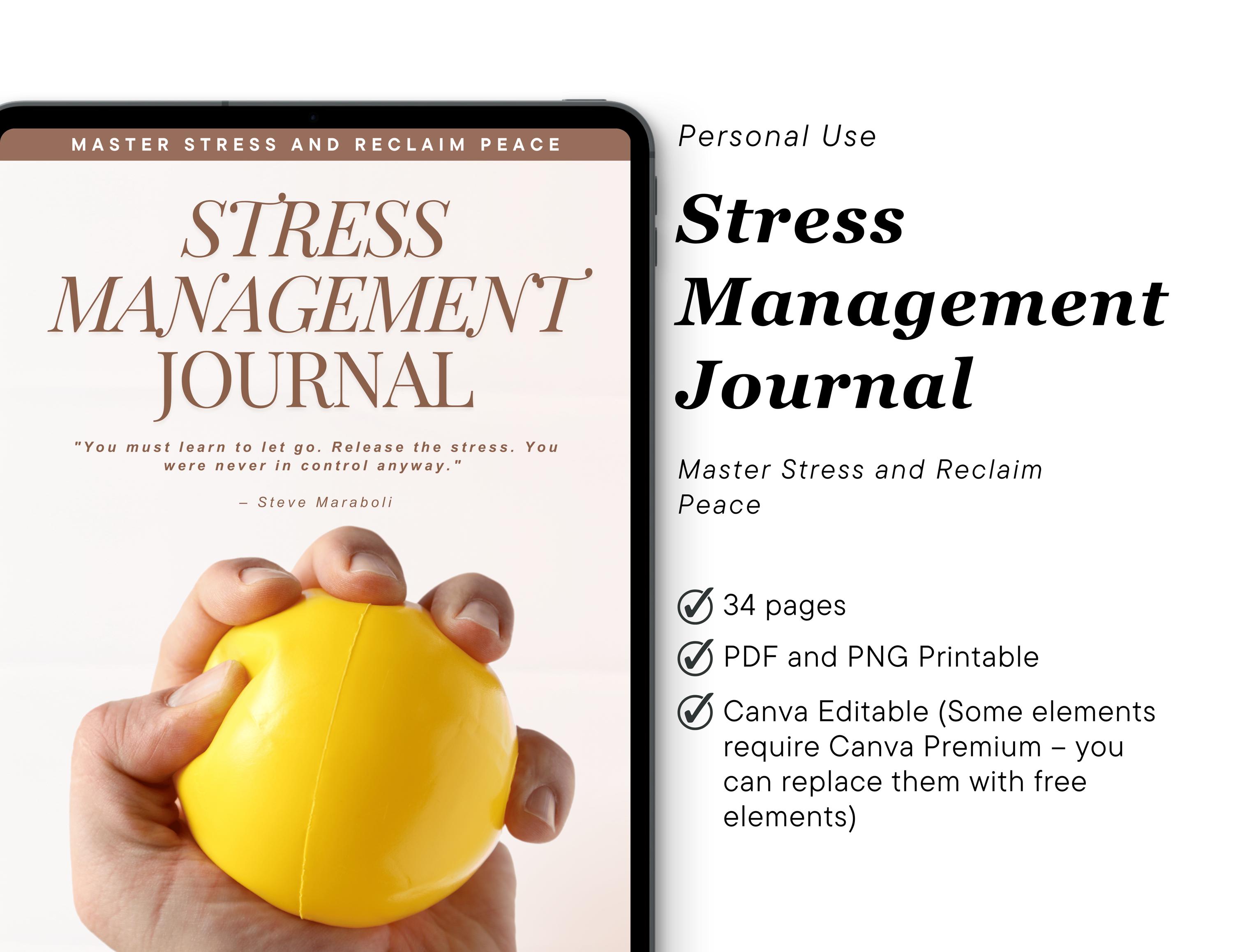 Stress Management Journal | Editable and Printable Template | Personal ...
