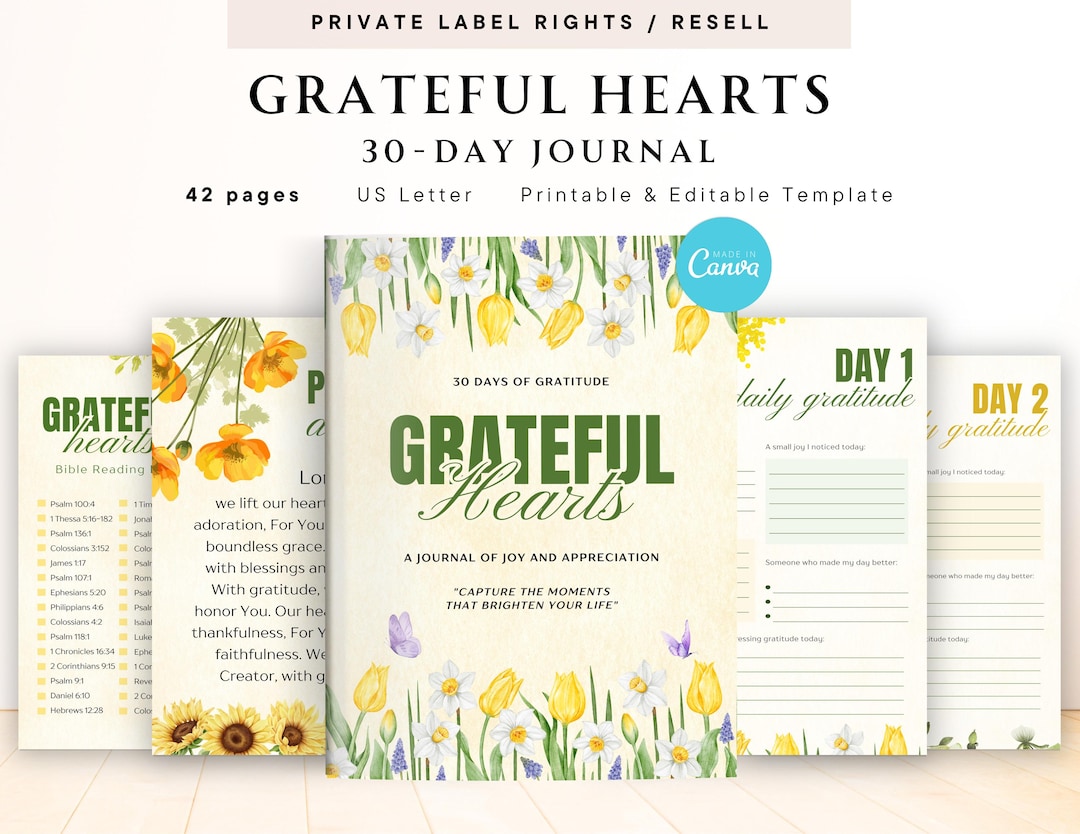 PLR / Resell Grateful Hearts 30-day Journal for Commercial Use ...