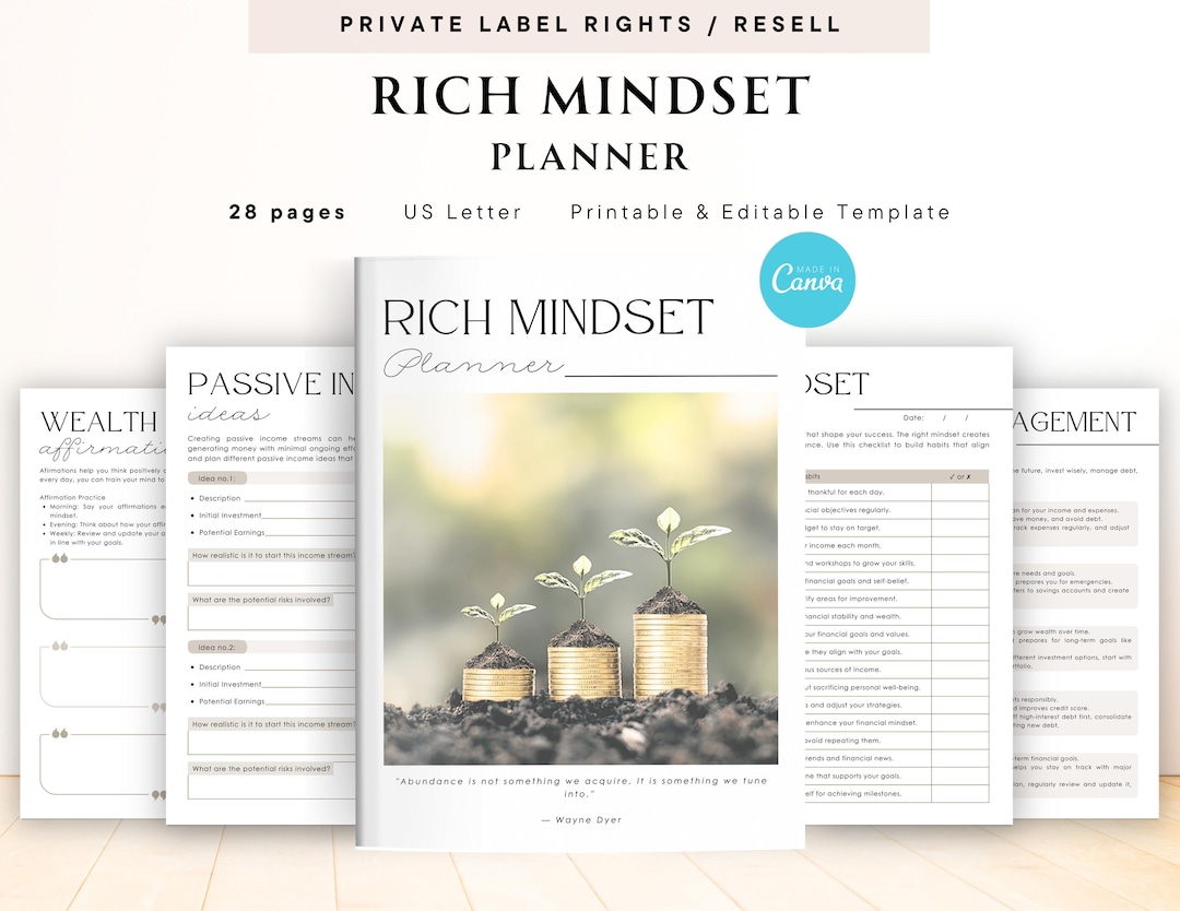 PLR / Resell Rich Mindset Planner for Commercial Use Printable and ...