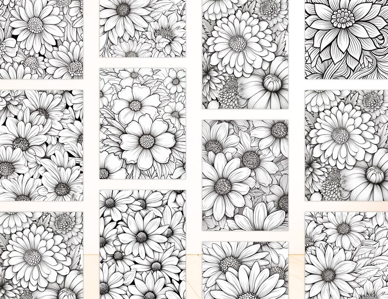 Flowers Zentangle Coloring Pages for KDP Interior, PDF and PNG ...