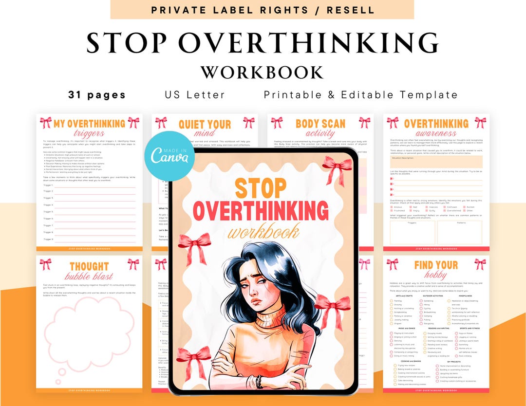 PLR / Resell Stop Overthinking Workbook (chic Version) for Commercial ...