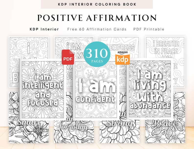 Positive Affirmation Coloring Book for Adult, KDP Interior, PDF ...