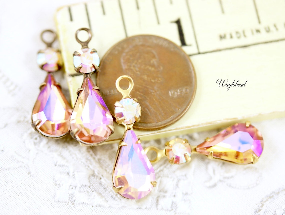 Aurora Borealis Glass Drops Pear Shaped Set Stones 1 Ring Raw - Etsy