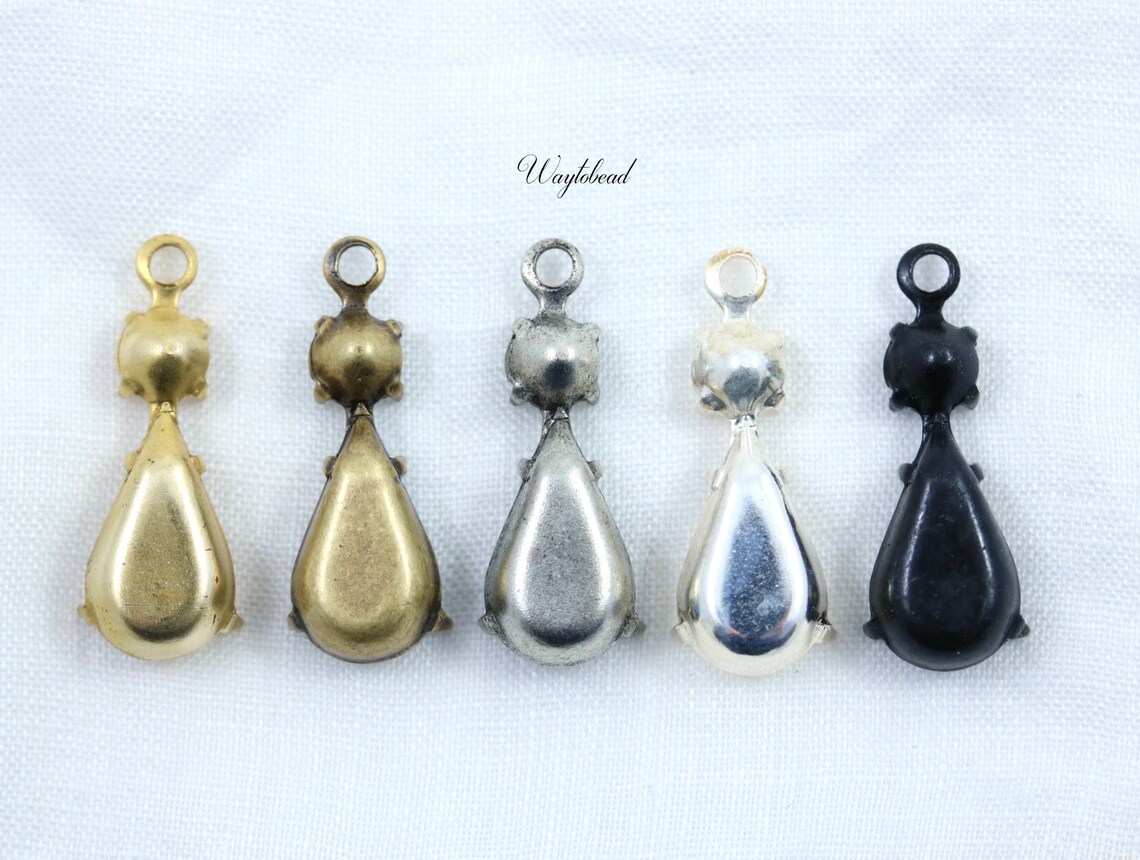 Vintage Glass Drops Pear Shaped Set Stones 1 Ring Raw Brass Settings ...