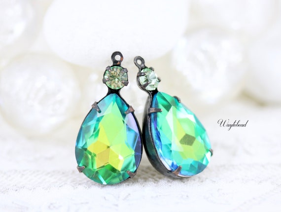 Chrysolite & Fused Blue Green Ocean Colors 26x13mm Pear Shaped - Etsy