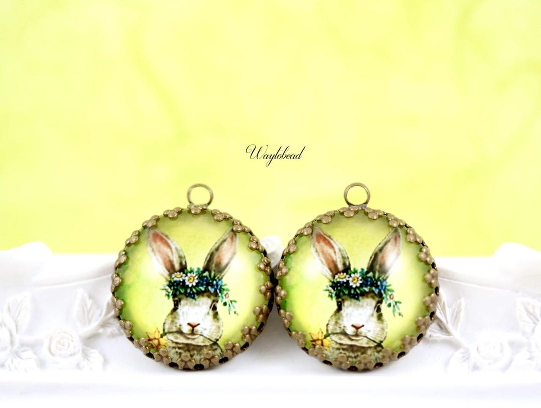21mm Bunny Rabbit With Daisy Flower Tiara Cabochon Round Single Set ...