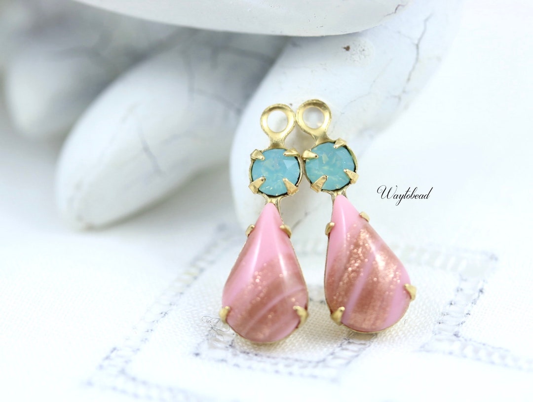 Vintage Glass Drops Pear Shaped Set Stones 1 Ring Raw Brass Settings ...