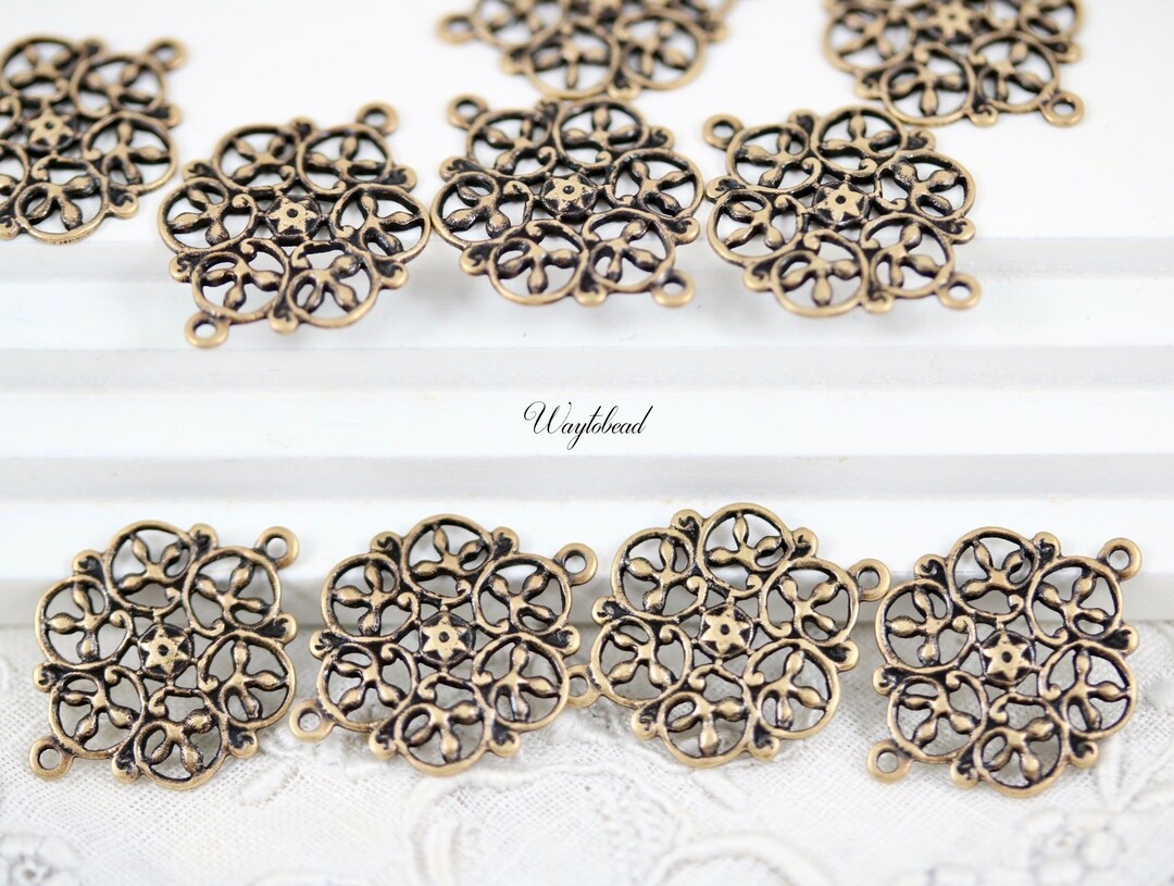 Lace Filigree Connector Earring Dangle Antique Brass 18x14mm Floral ...